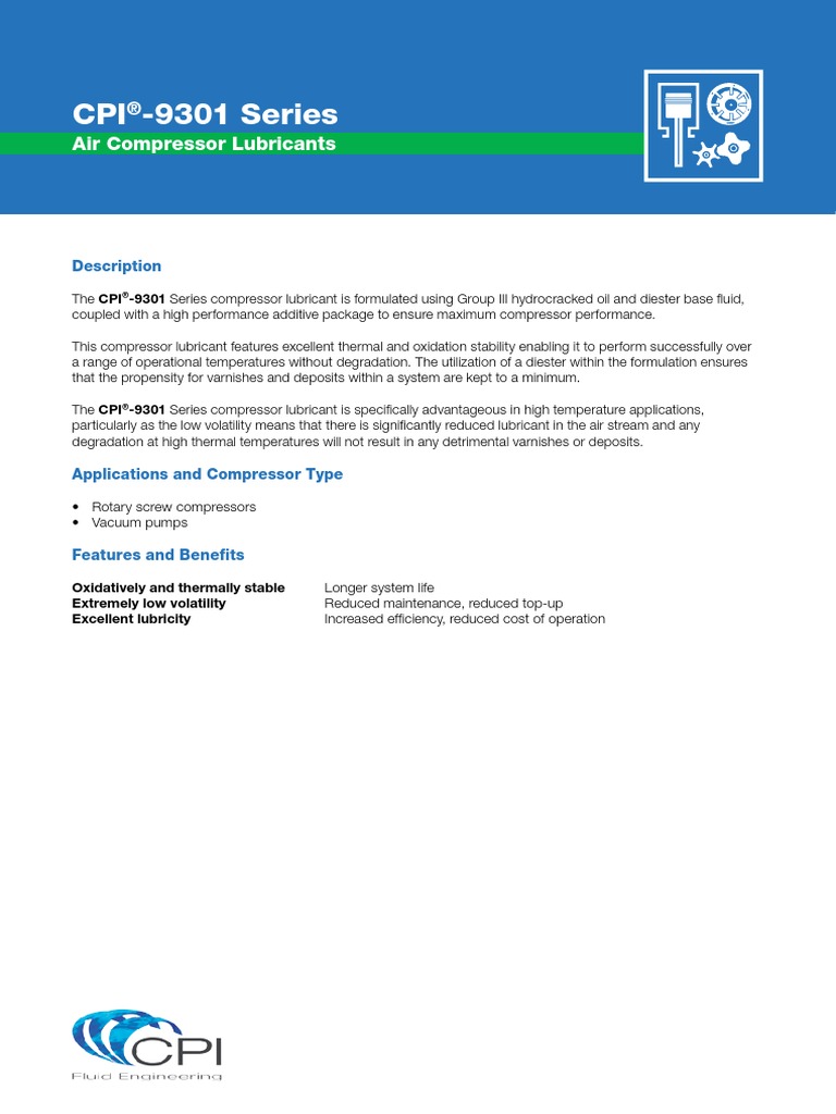 CPI - 9301 Series: Air Compressor Lubricants | PDF | Lubricant | Chemistry