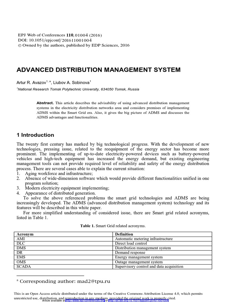 Advanced Distribution Management System | PDF | Smart Grid | Electrical ...