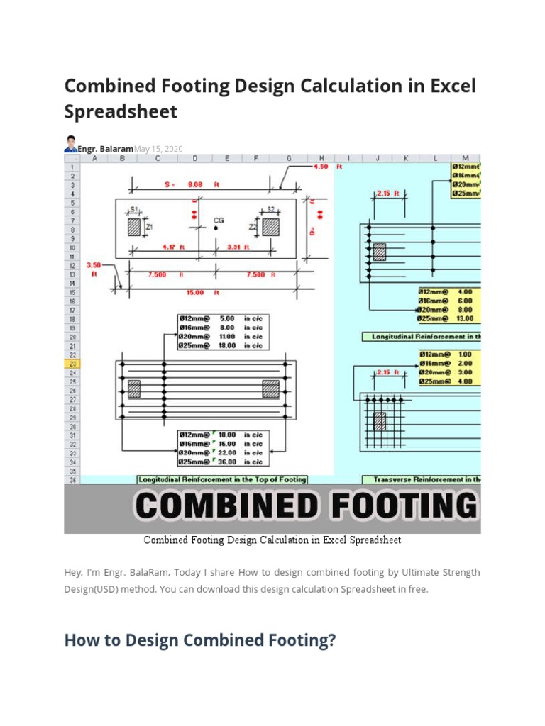 Combined Footing Design Calculation in Excel Spreadsheet | PDF | Beam ...