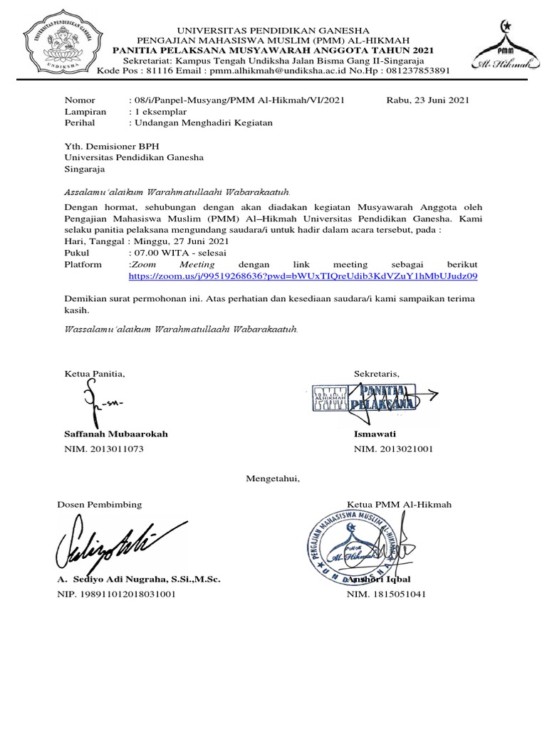 Undangan Musyawarah Anggota PMM 2021 | PDF