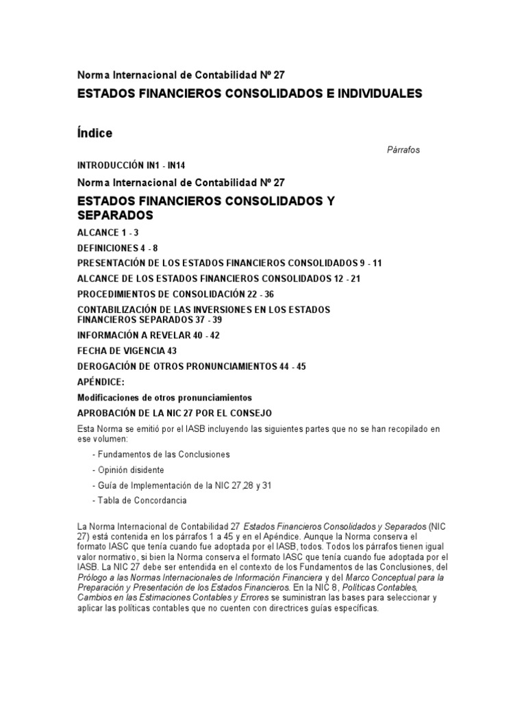 NIC 27 - Versión en Español | PDF | normas internacionales de ...