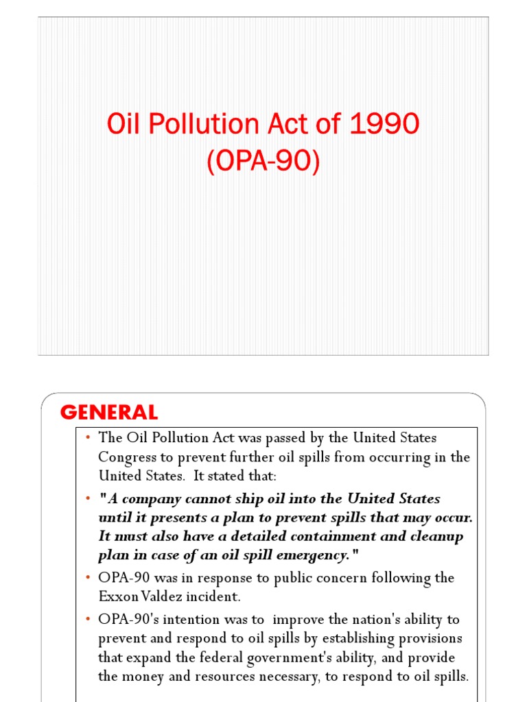 Overview of the Oil Pollution Act 1990 | PDF | Petroleum Industry ...