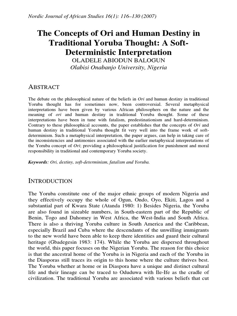 The Concepts of Ori and Human Destiny Oladele Balogun | PDF | Determinism | Free Will