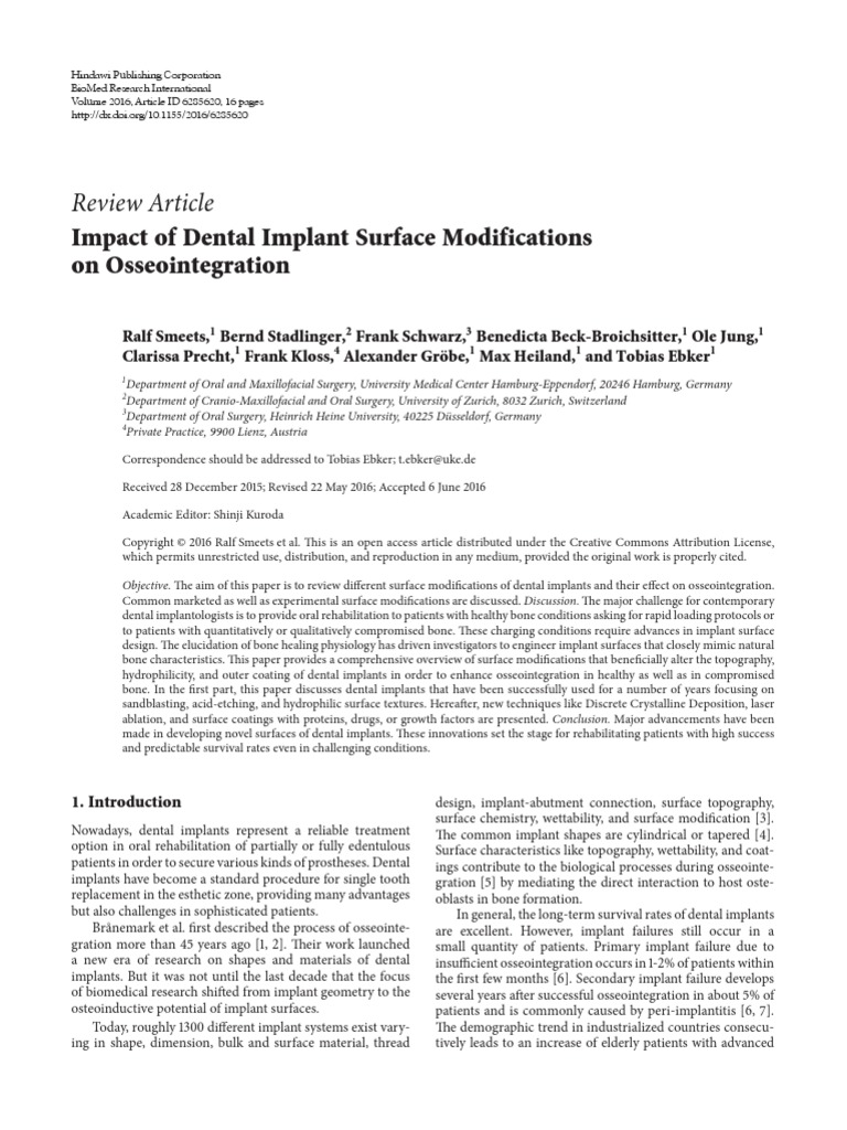 Impact of Dental Implant Surface Modifications On Osseointegration ...
