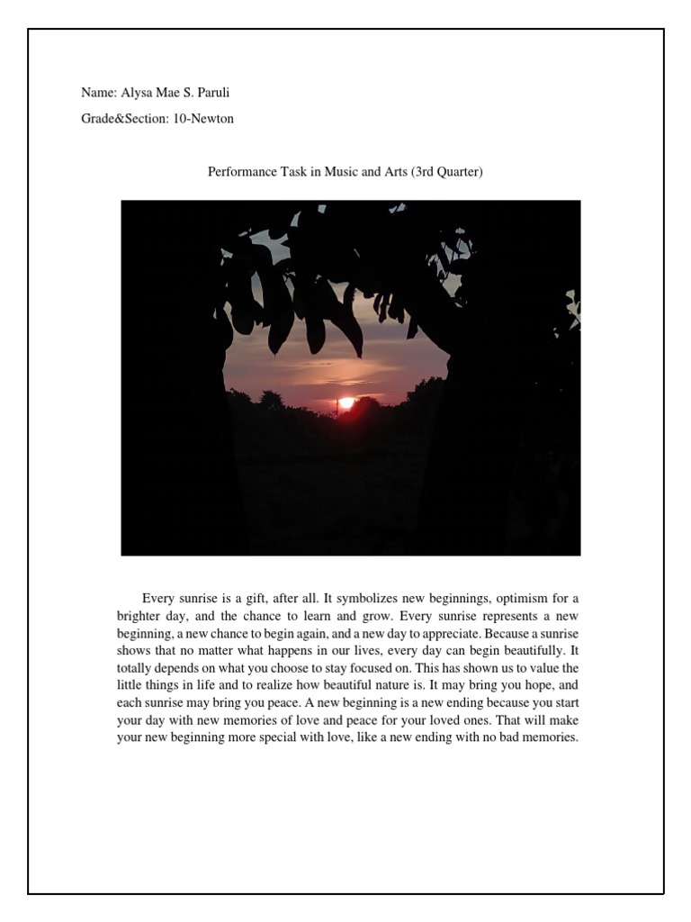 Performance Task in Music and Arts (3rd Quarter) | PDF