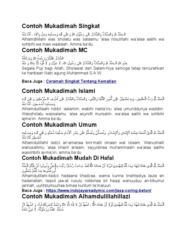 Contoh Mukadimah Singkat Islami | PDF | Semitic Words And Phrases ...