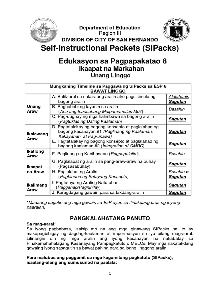 ESP 8 Q4 Wk1 - SIPacks - CSFP | PDF