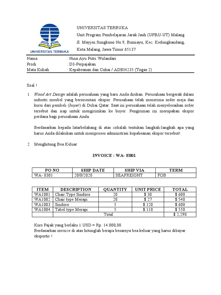Tugas Kepabeanan Mahasiswa D3 | PDF