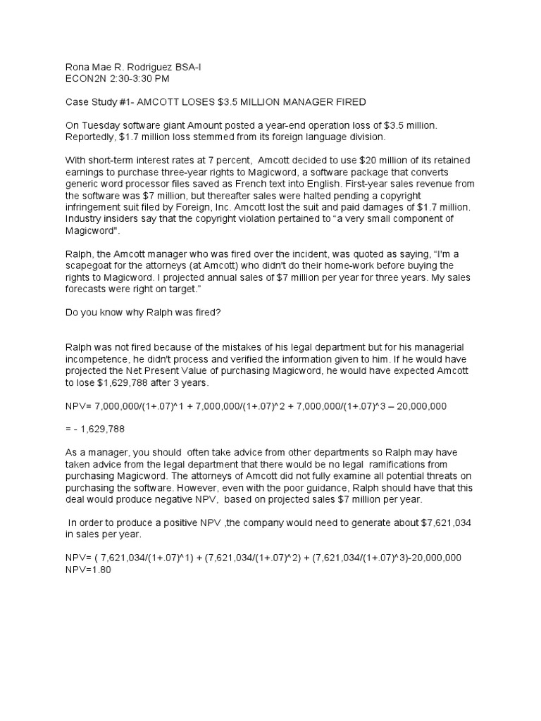 Case Study 1 Amcott | PDF