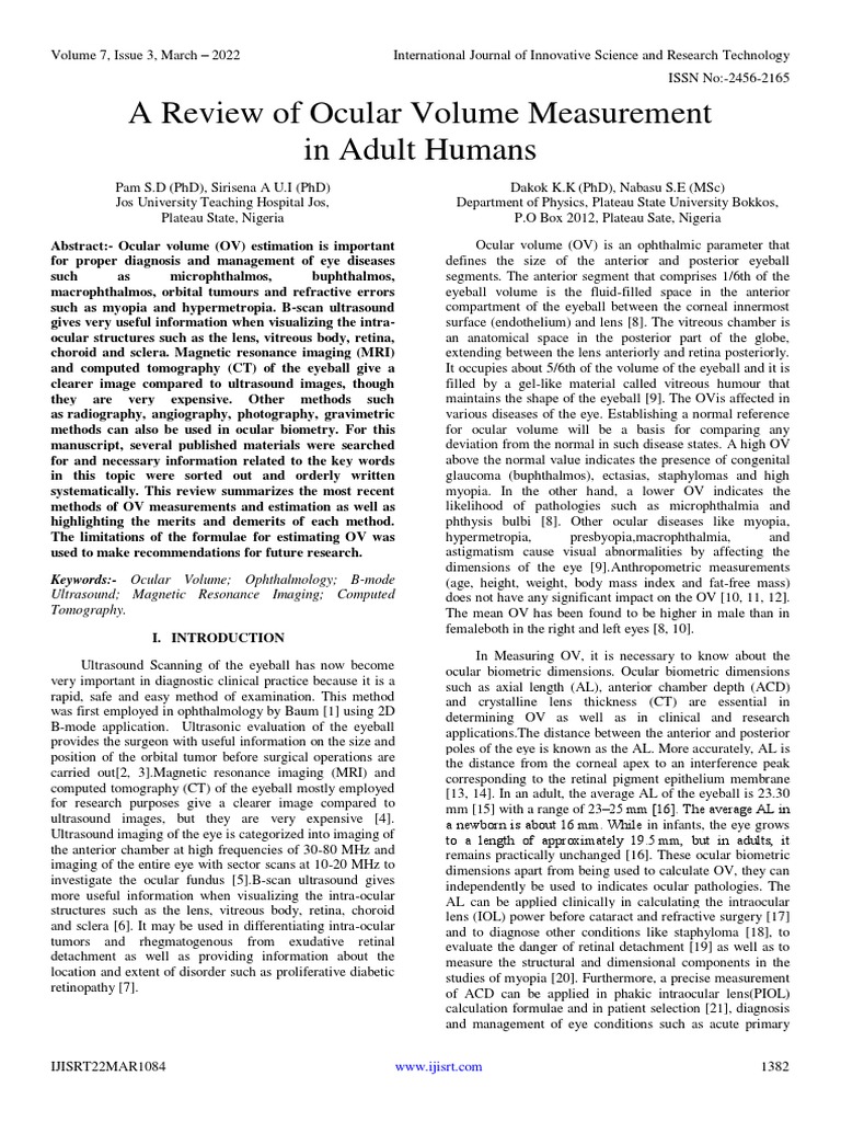 A Review of Ocular Volume Measurement in Adult Humans | PDF | Medical ...