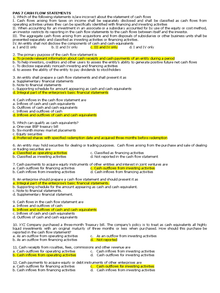 CASH FLOW STATEMENTS - Quiz 2 | PDF | Cash Flow Statement | Cash And ...