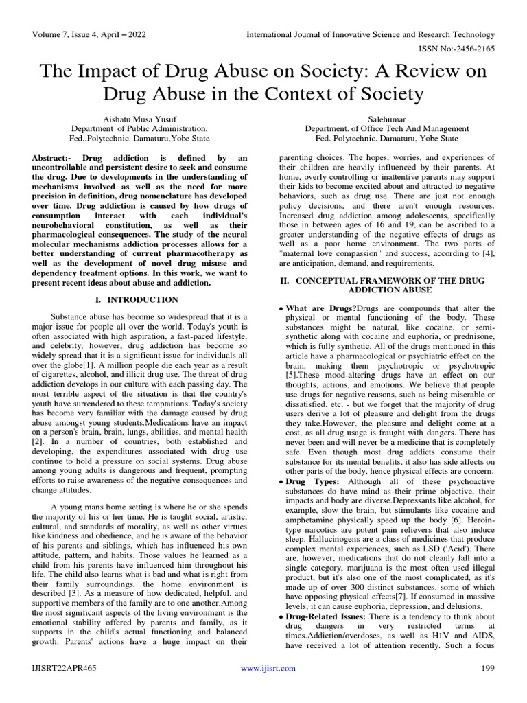 The Impact of Drug Abuse On Society A Review On Drug Abuse in The ...