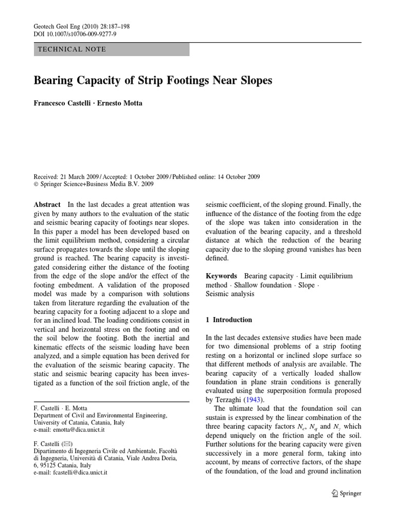 Bearing Capacity of Strip Footings Near Slopes | PDF | Geotechnical ...