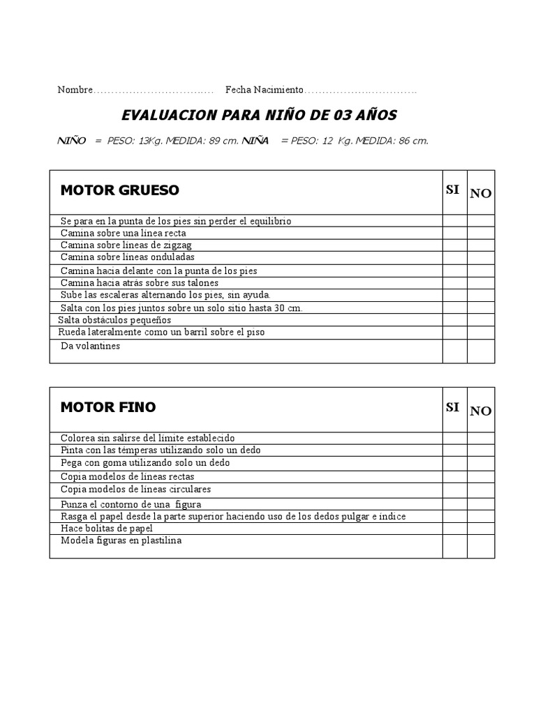 Evaluacion de Un Niño de Tres Años | PDF