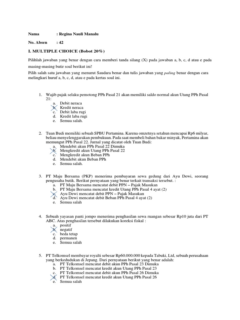 42 - Regina Nauli Manalu - Ujian Akuntansi Perpajakan | PDF