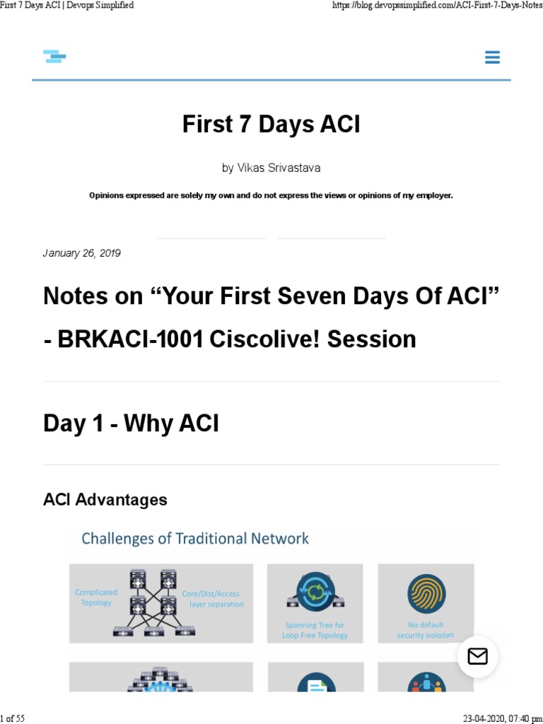 ACI First 7 Days Notes | PDF | Computer Network | Ip Address