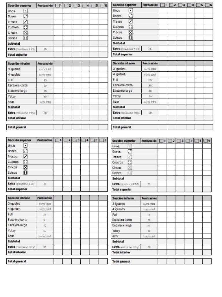 Yahtzee Tablas | PDF