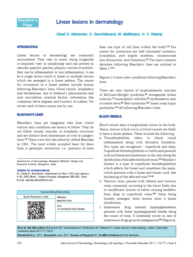 Linear Lesions in Dermatology | PDF | Ios | Clinical Medicine