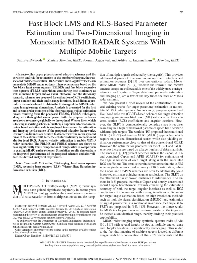 Fast Block Lms And Rls Based Parameter Estimation And Two Dimensional Imaging In Monostatic Mimo 