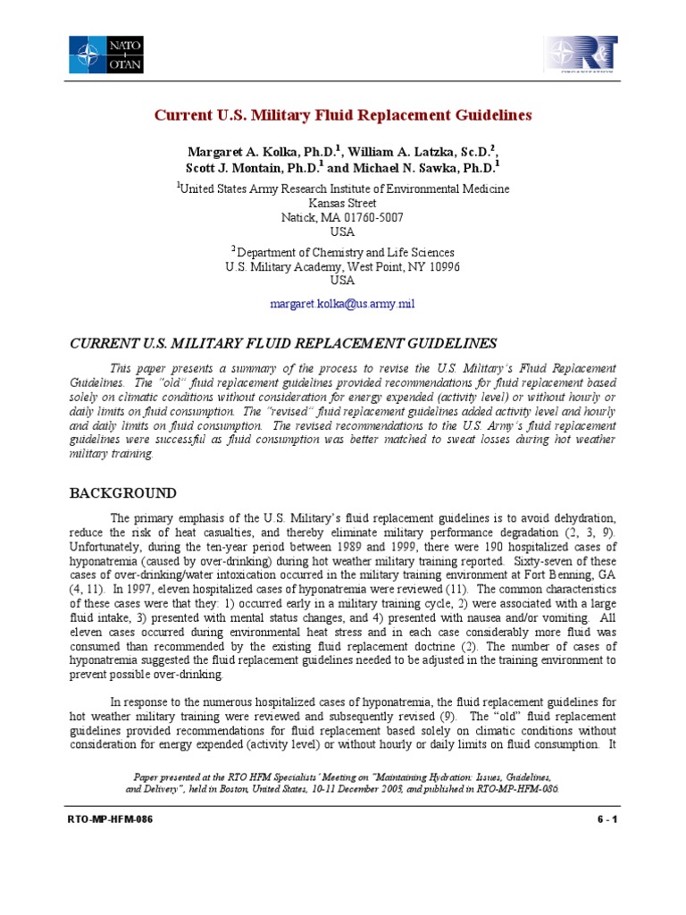 Current U.S. Military Fluid Replacement Guidelines | PDF | Dehydration ...