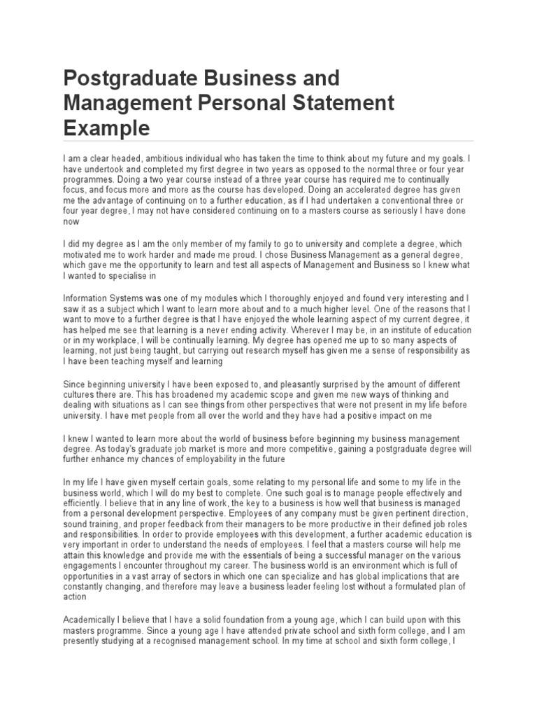 Postgraduate Business and Management Personal Statement Example | PDF ...
