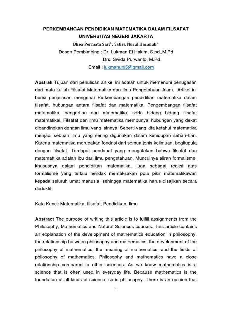 Perkembangan Pendidikan Matematika Dalam Filsafat | PDF | Sains & Matematika