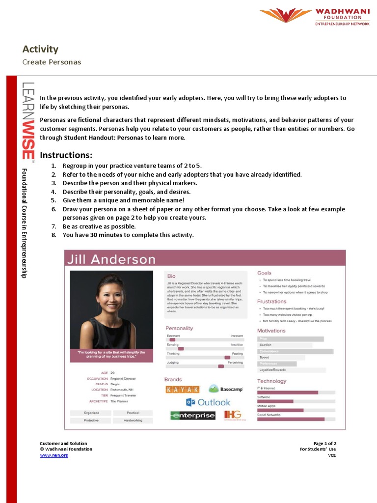 Activity Instructions - Create Personas | PDF | Learning | Cognition