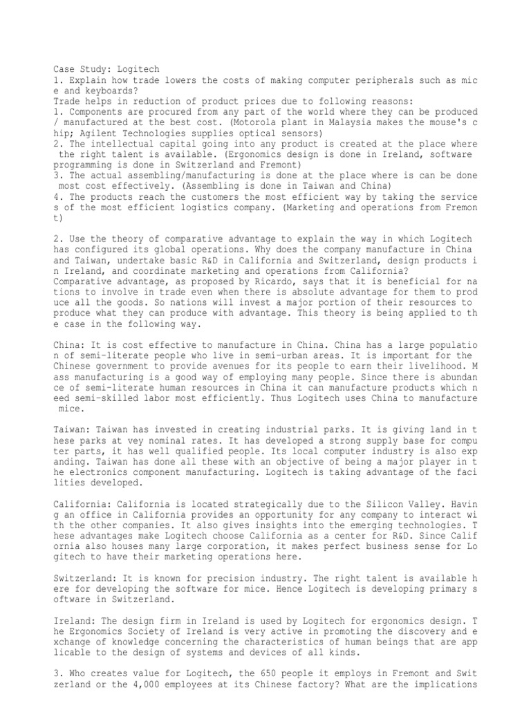 Case Study of Logitech | PDF | Free Trade | Comparative Advantage
