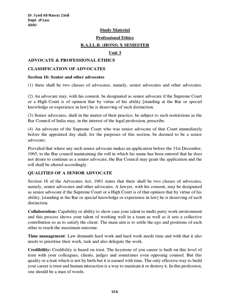 Dr. Syed Ali Nawaz Zaidi Dept. of Law AMU | PDF | Advocate | Barrister