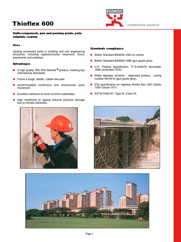 Thioflex 600 Polysulphide Sealant Guide | PDF | Water | Concrete
