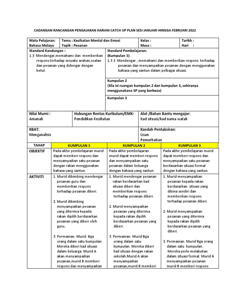 Contoh RPH Cup | PDF