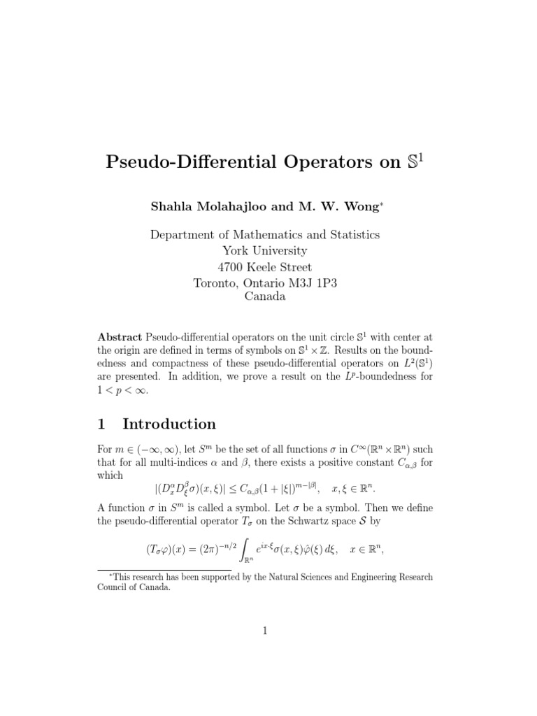 Pseudo-Differential Operators On S | PDF | Hilbert Space | Function (Mathematics)