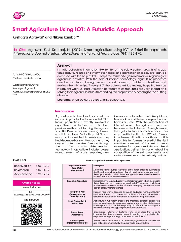 Smart Agriculture Using IOT: A Futuristic Approach | PDF | Internet Of ...