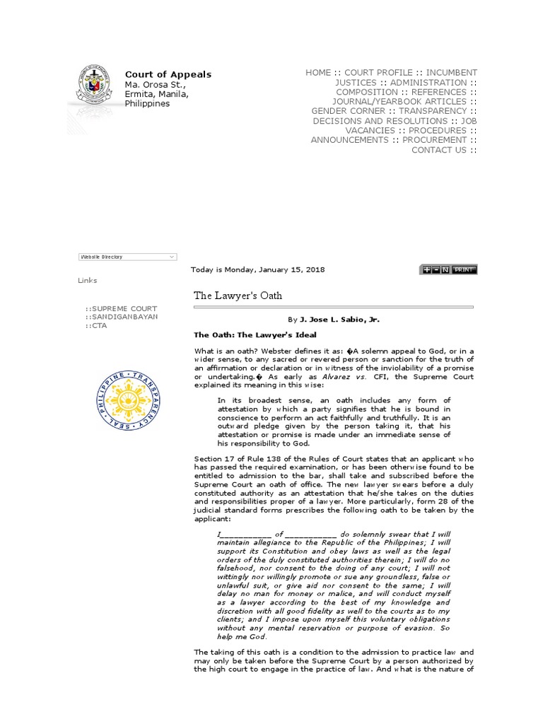 The Lawyer's Oath: Court of Appeals | PDF | Oath Of Office | Lawyer