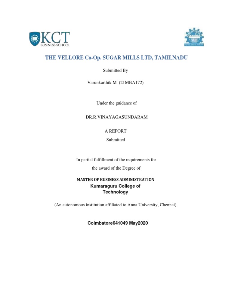 FIELD STUDY REPORT (21MBA172 - Varunkarthik M) | PDF | Sugarcane ...