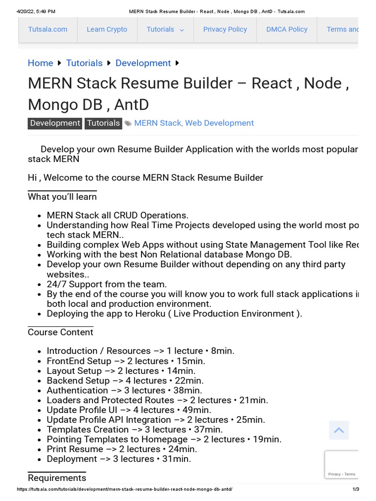 MERN Stack Resume Builder - React, Node, Mongo DB, AntD | PDF ...