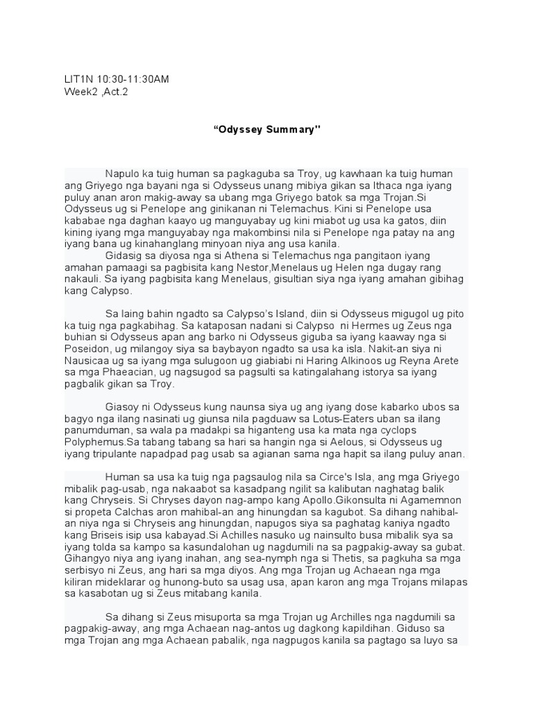 Summary of Odyssey and Iliad (Bisaya Version) | PDF