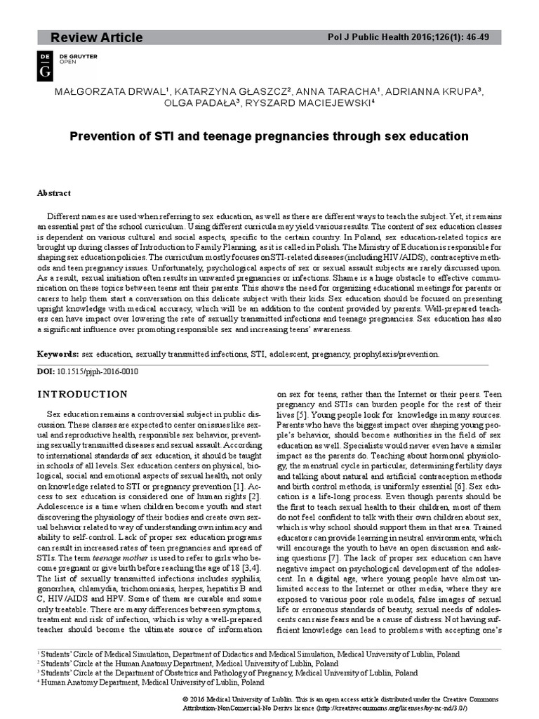 Prevention of STI and Teenage Pregnancies Through | PDF | Sex Education ...