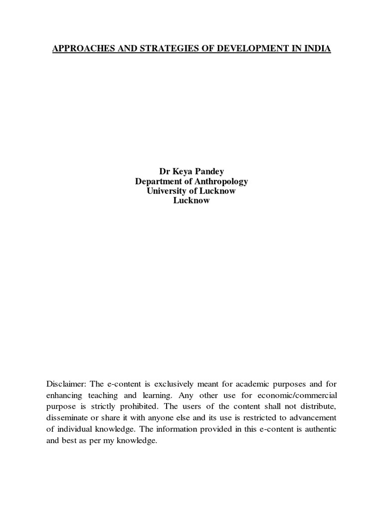 Approaches and Strategies of Development in India | PDF | Economies