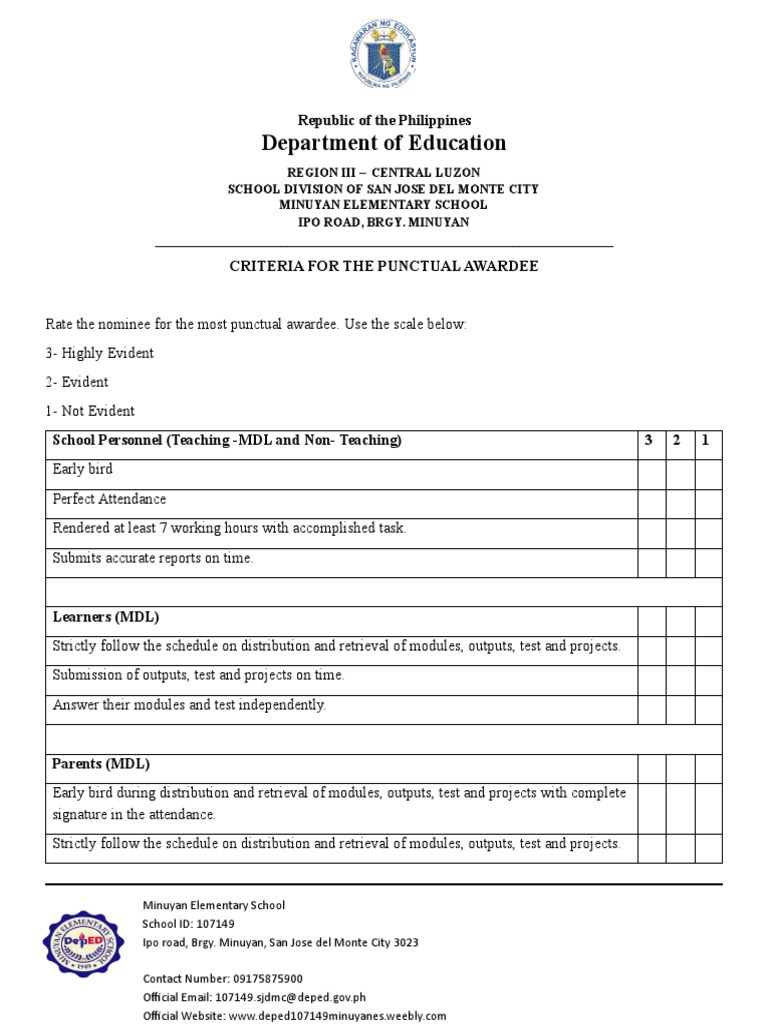 Criteria For Most Punctual REVISED | PDF