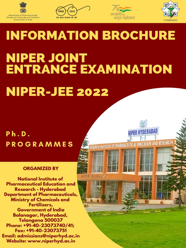 Information Brochure Niper Joint Entrance Examination NIPER-JEE 2022 ...