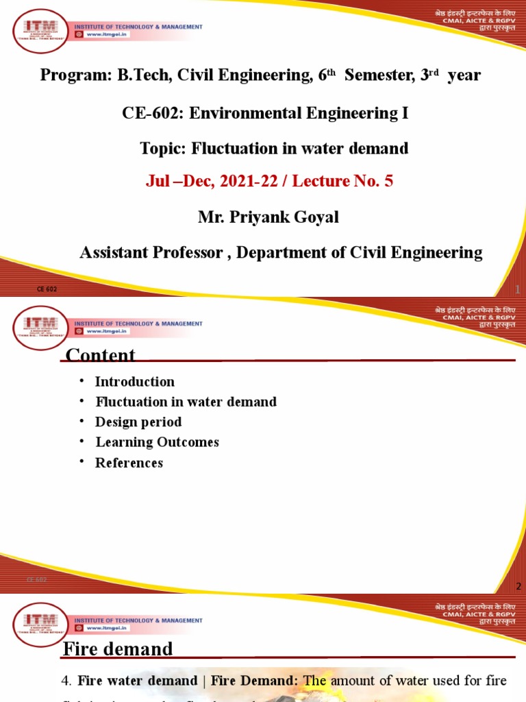 Lecture 5, Fluctuation in Water Demand | PDF | Water | Demand