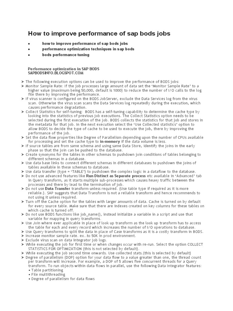 How To Improve Performance of Sap Bods Jobs | PDF | Databases | Information Technology Management
