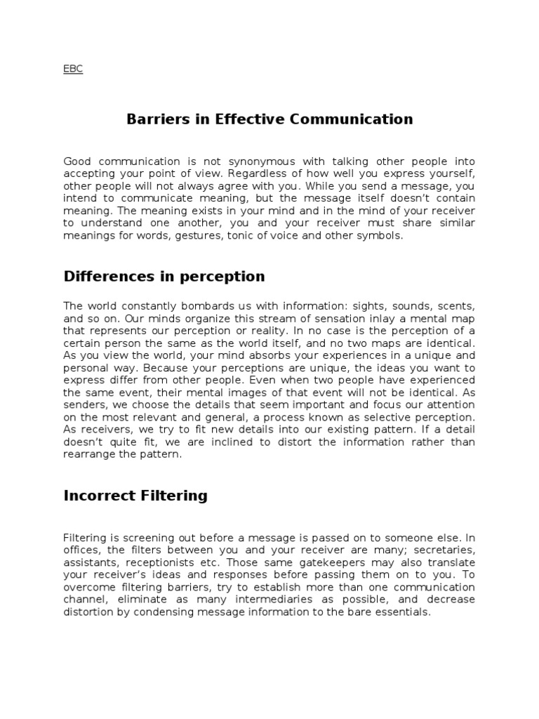 Barriers To Effective Communication | PDF | Emotions | Communication