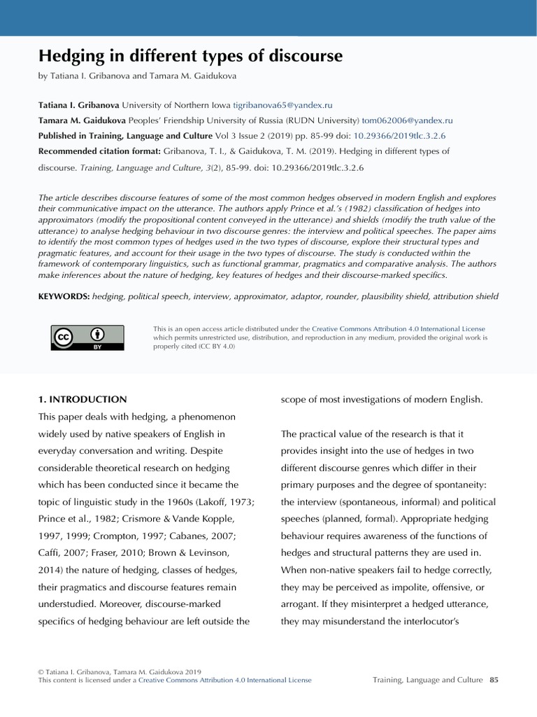 Hedging in Different Types of Discourse | PDF