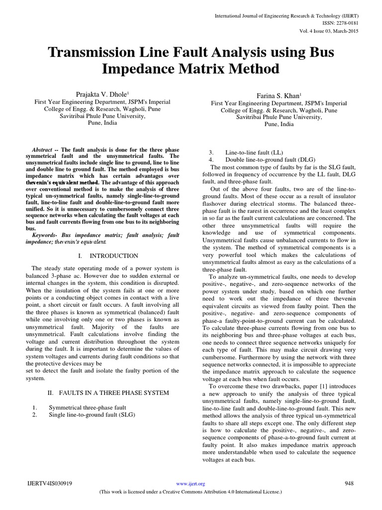 1.transmission Line Fault Analysis Using Bus Impedance Matrix Method ...