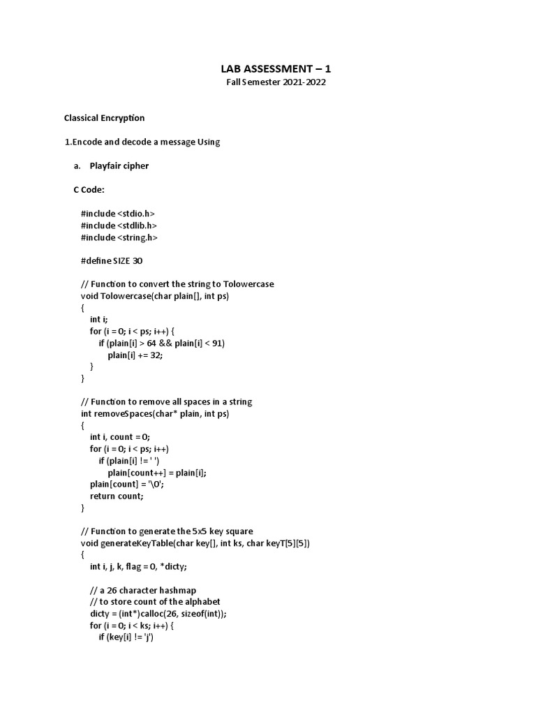 Lab Assessment - 1: Classical Encryption | PDF | Encryption | Computer ...