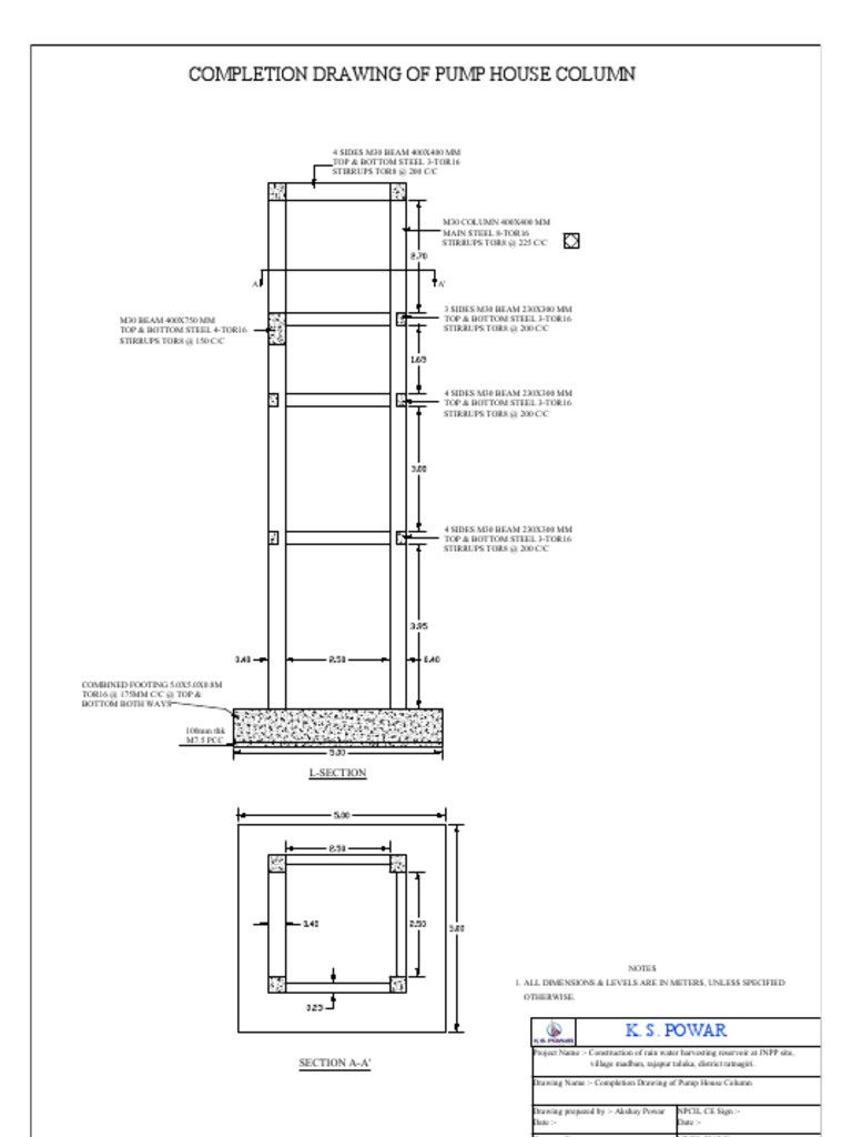 Completion Drawing of Pump House Column: K. S. Powar | PDF