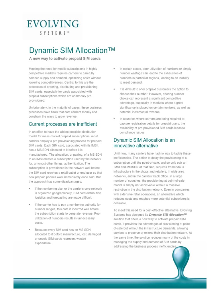 Dynamic SIM Allocation™: Current Processes Are Inefficient | PDF | Prepaid Mobile Phone | Economies