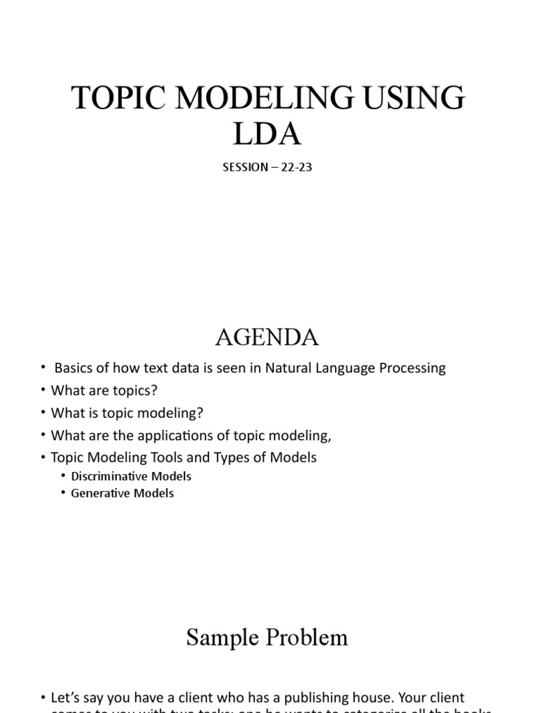 Topic Modeling Using LDA: SESSION - 22-23 | PDF | Cognition | Learning